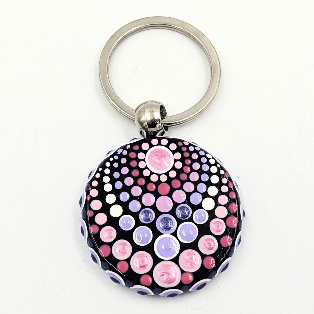 Beautiful Handpainted Dot Mandala Key Rings; One-of-a-kind Key Rings ...