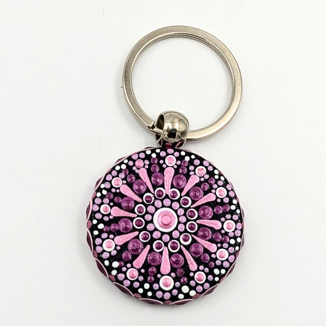 Beautiful Handpainted Dot Mandala Key Rings; One-of-a-kind Key Rings ...