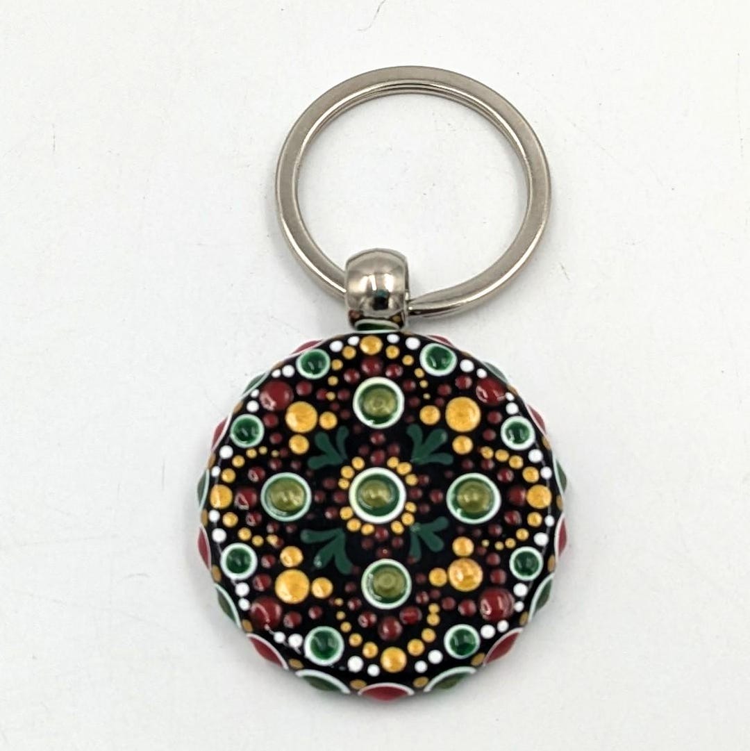 Beautiful Handpainted Dot Mandala Key Rings; One-of-a-kind Key Rings ...