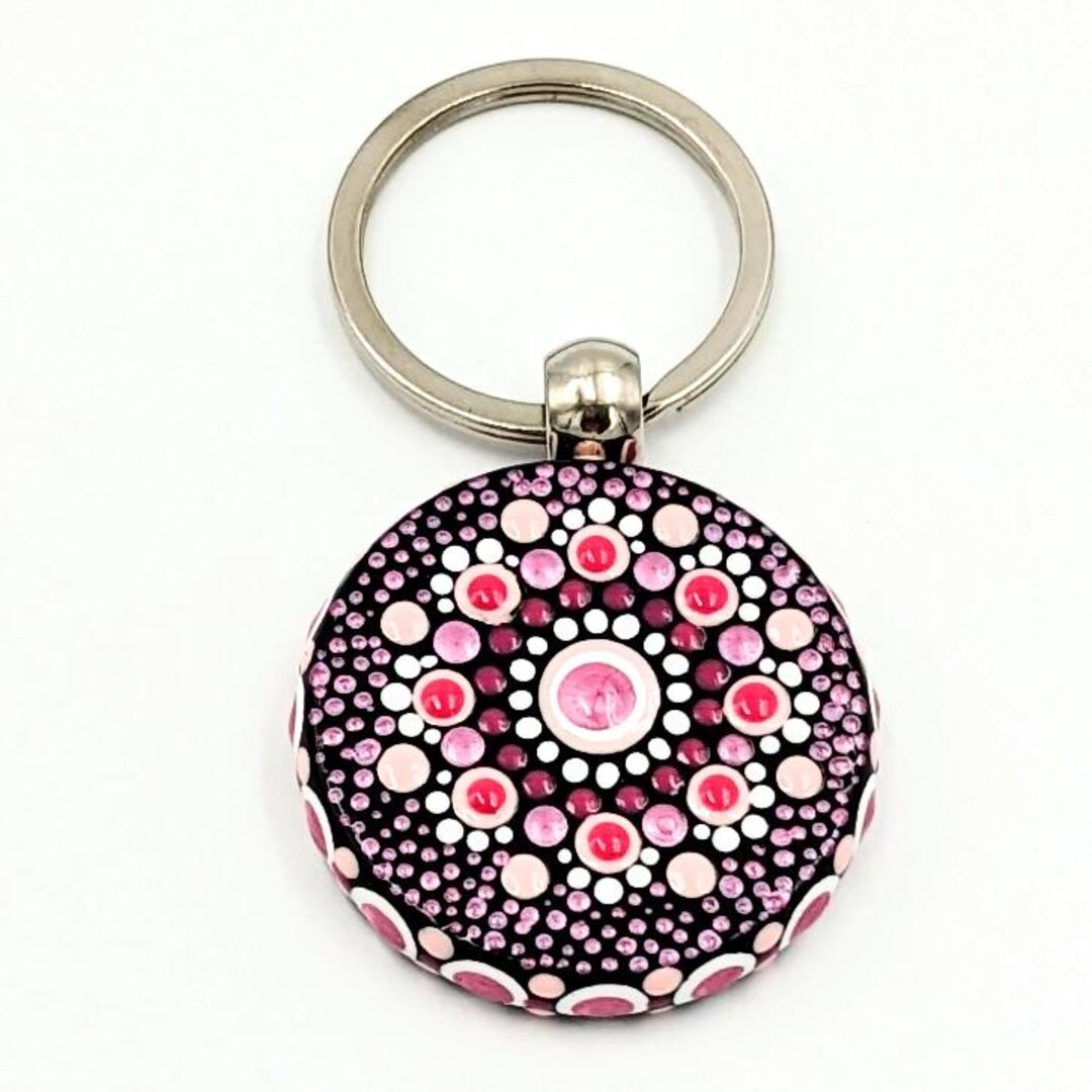 Beautiful Handpainted Dot Mandala Key Rings; One-of-a-kind Key Rings ...