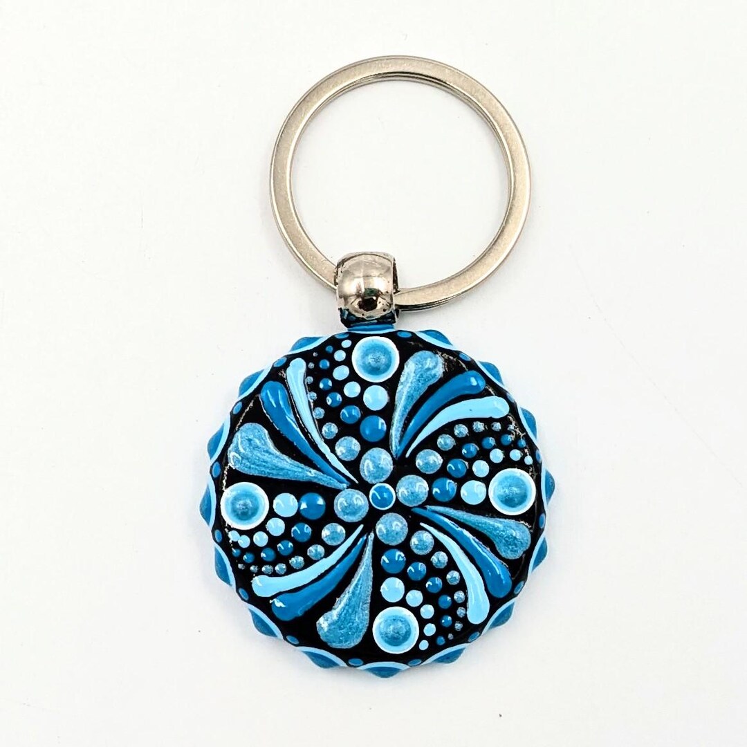 Beautiful Handpainted Dot Mandala Key Rings; One-of-a-kind Key Rings ...