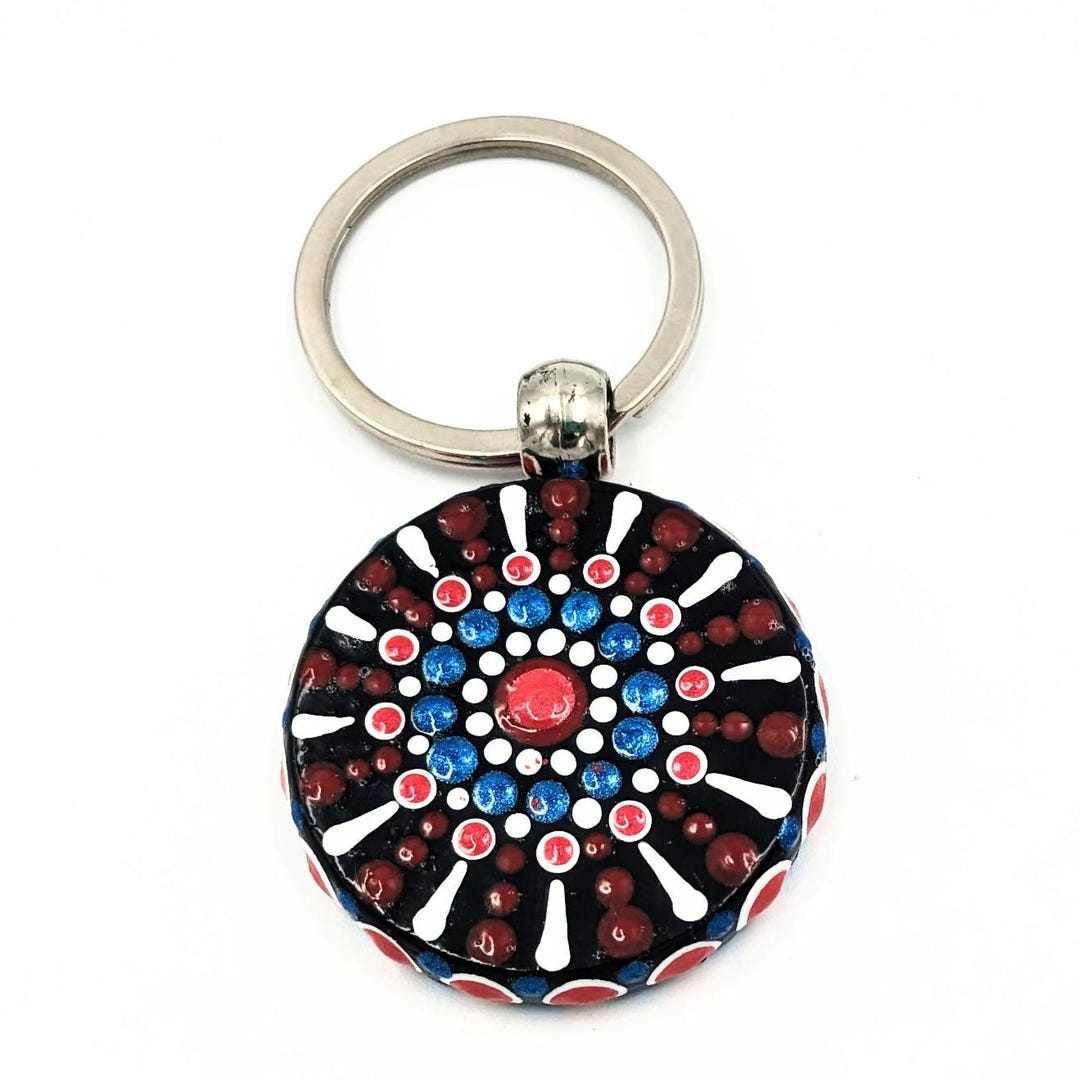 Beautiful Handpainted Dot Mandala Key Rings; One-of-a-kind Key Rings ...