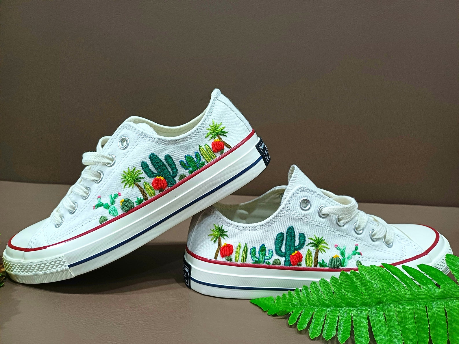 Embroidered Cactus Design on Converse Low Cut Shoes/ Hand-embroidered ...