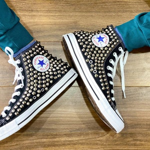 Studded Converse High Tops/ Black Studded Converse High Tops/ Studded ...