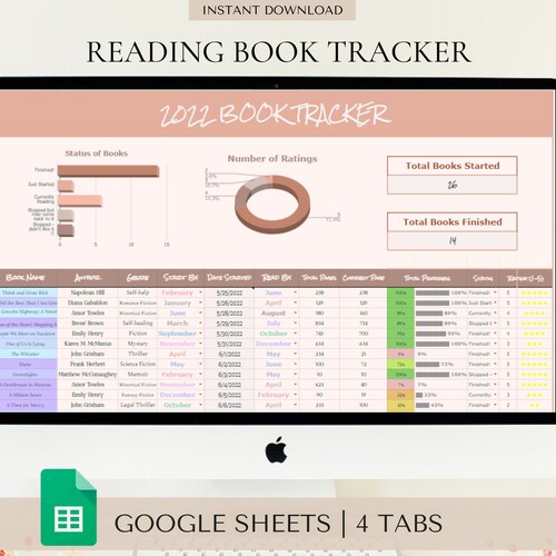 Book Journal Spreadsheet Google Sheets Book Tracker Log - Etsy