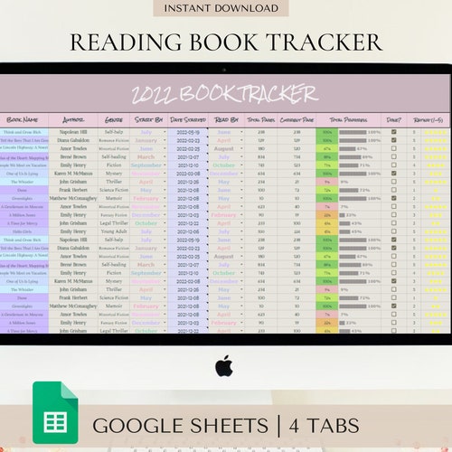 Book Journal Spreadsheet Google Sheets Book Tracker Log - Etsy