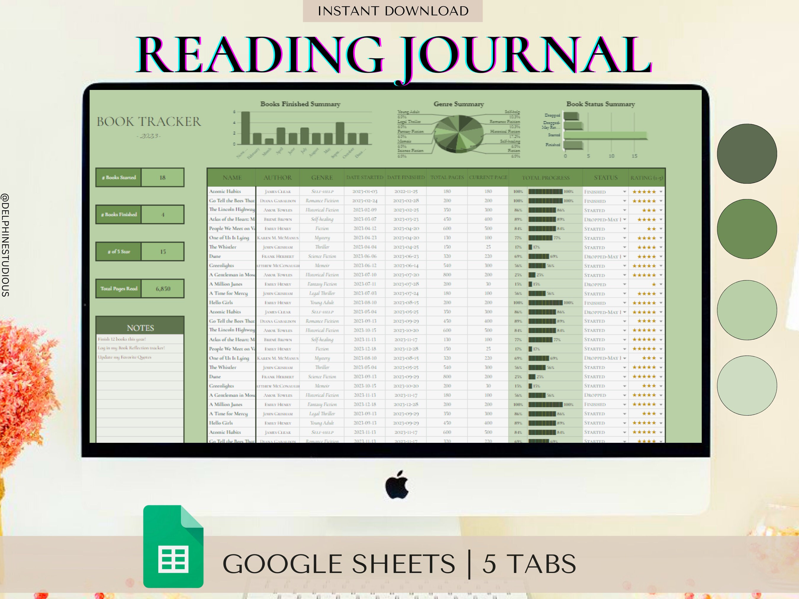 Book Journal Spreadsheet Google Sheets Book Tracker Log Template Book ...