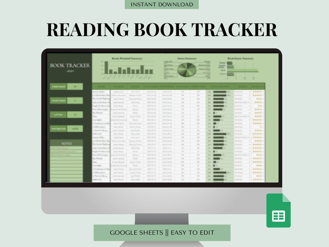Book Reading Spreadsheet | Book Tracker Template | Reading Log | Google ...
