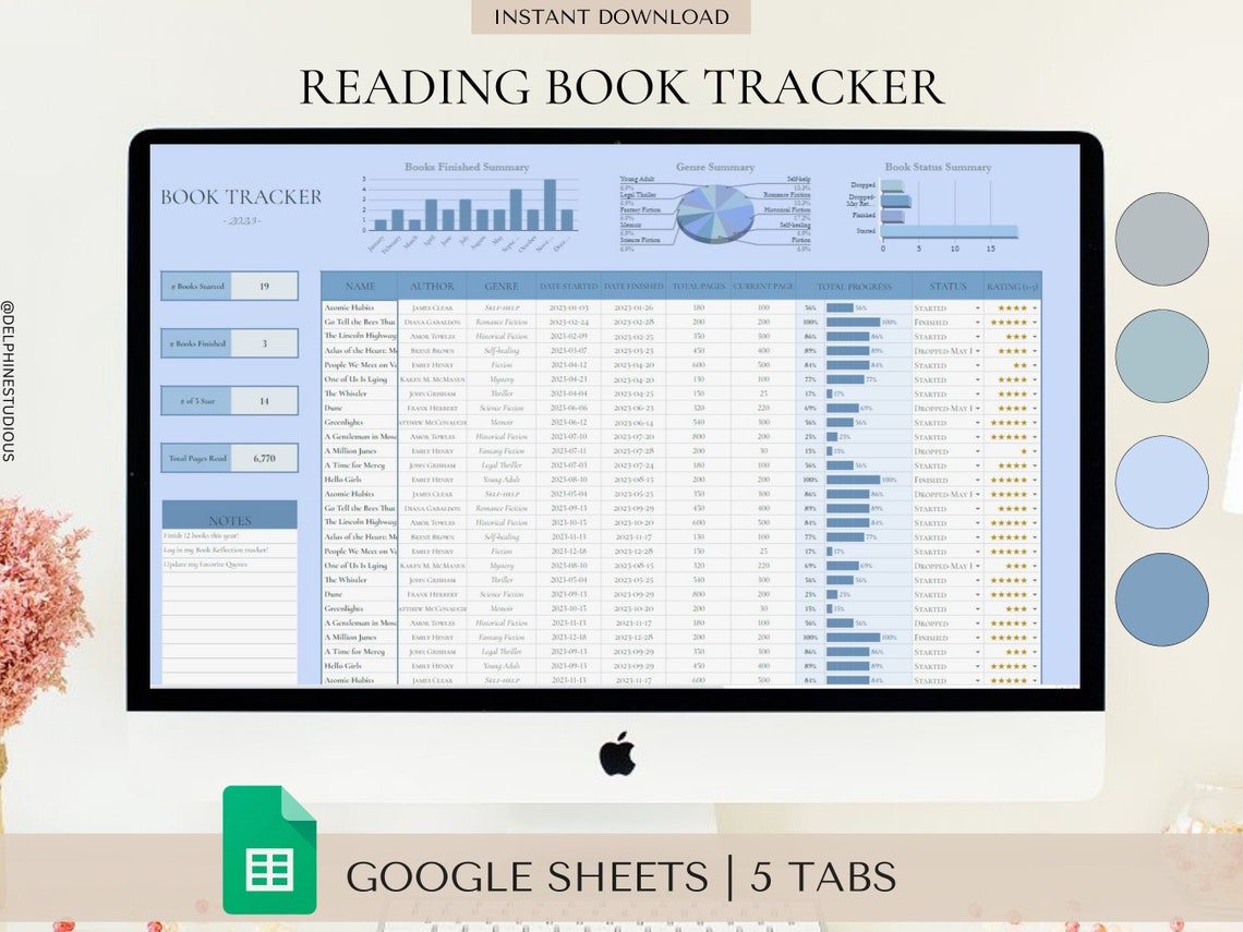 Digital Book Tracker Log Template Google Sheets Book Journal - Etsy