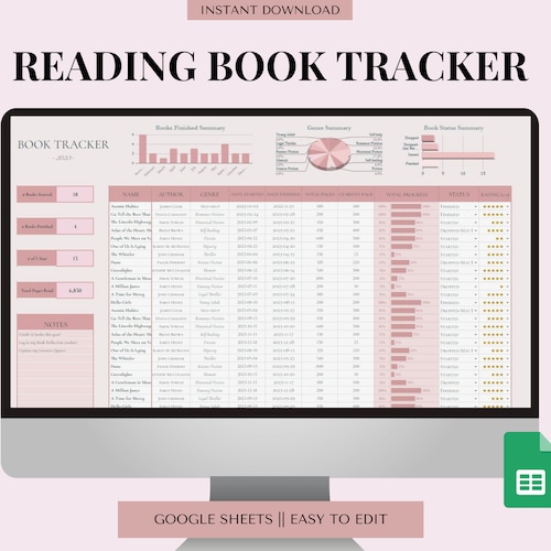 Digital Book Tracker Log Template Google Sheets Book Journal - Etsy