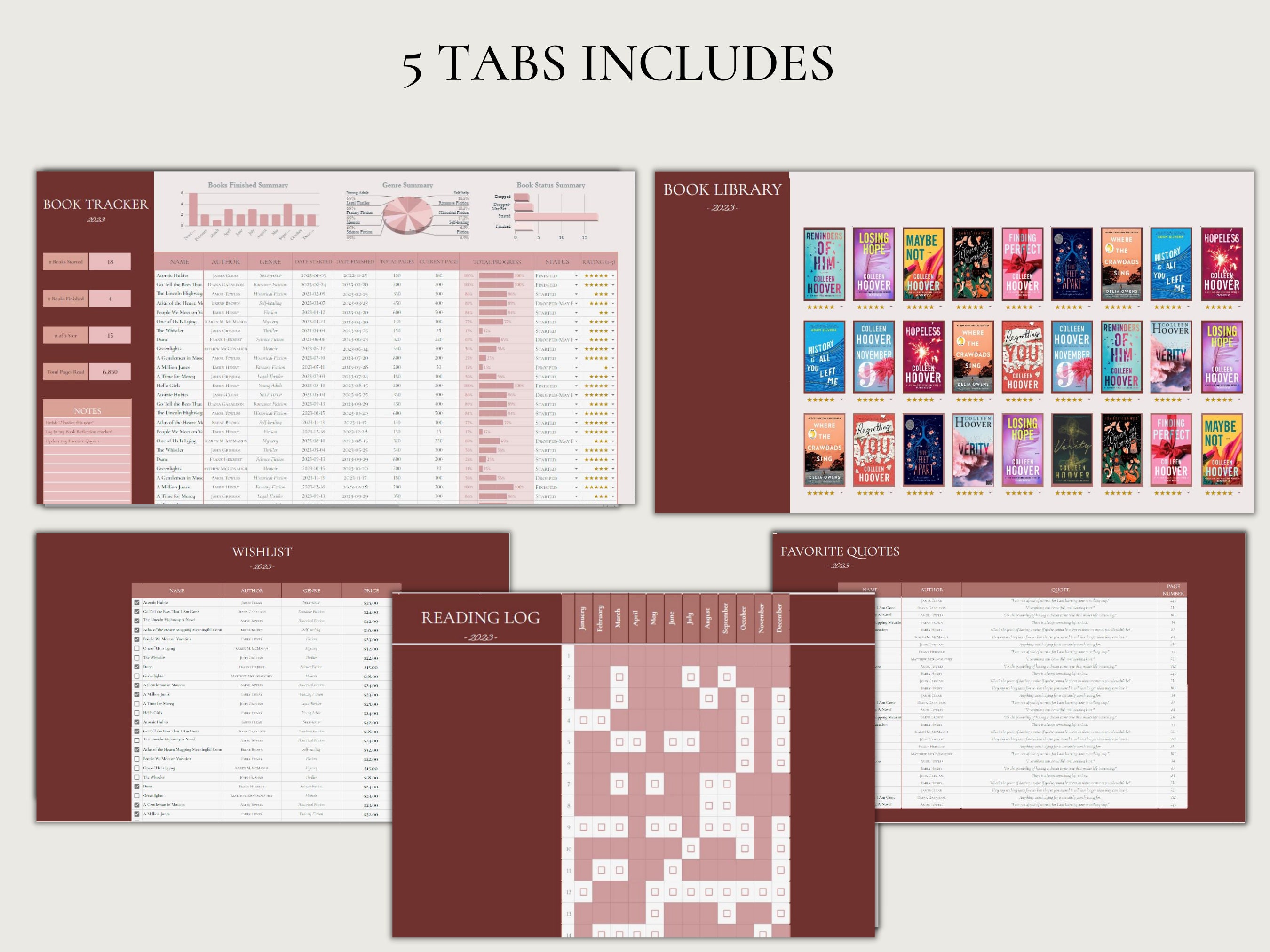 Digital Book Journal Spreadsheet Google Sheets Book Tracker - Etsy