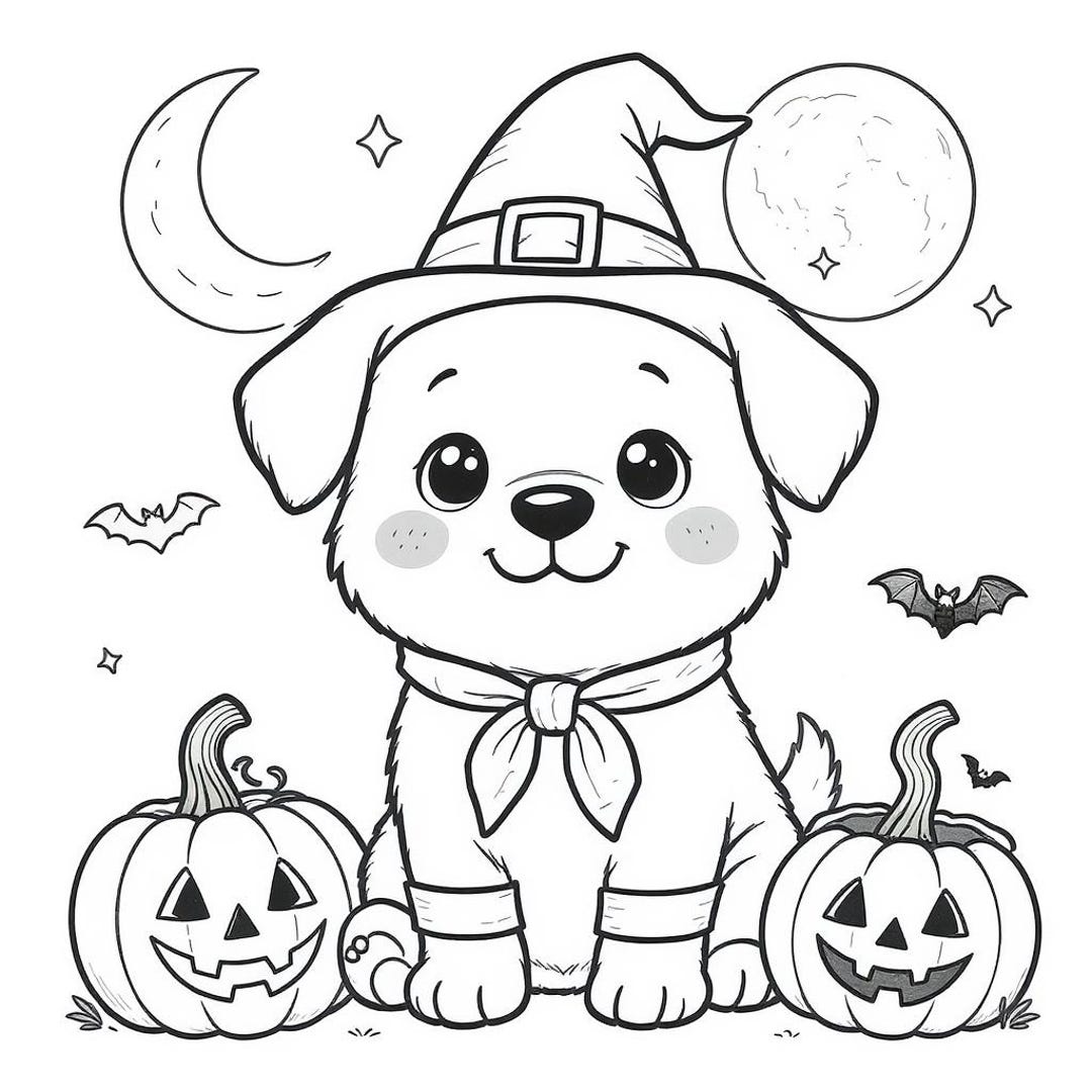 Halloween Animal Coloring Pages for Kids: Cat, Dog (PDF or PNG Download ...