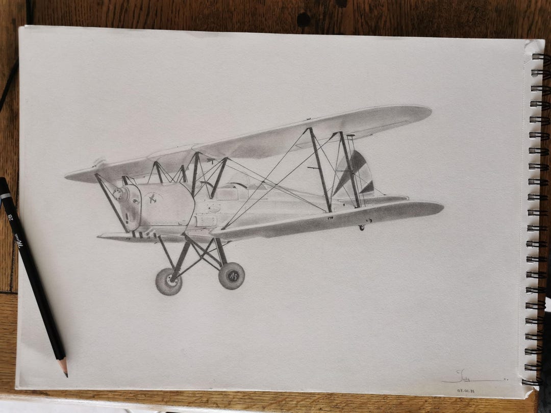 Old Airplane Pencil Drawing Print Quality Reprography - Etsy