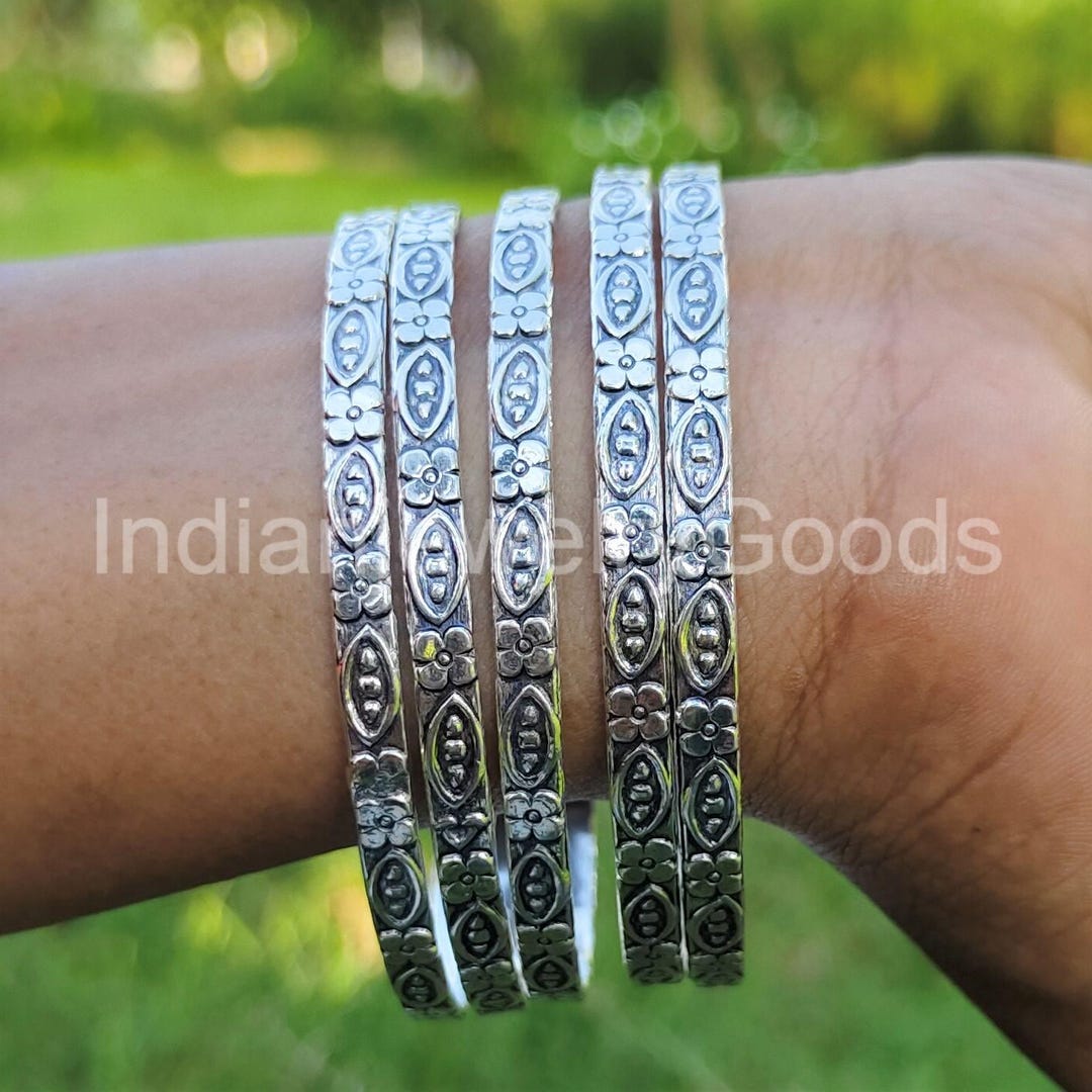 Oxidized Floral Bangles Floral Designer Bangles 925 Sterling Silver ...