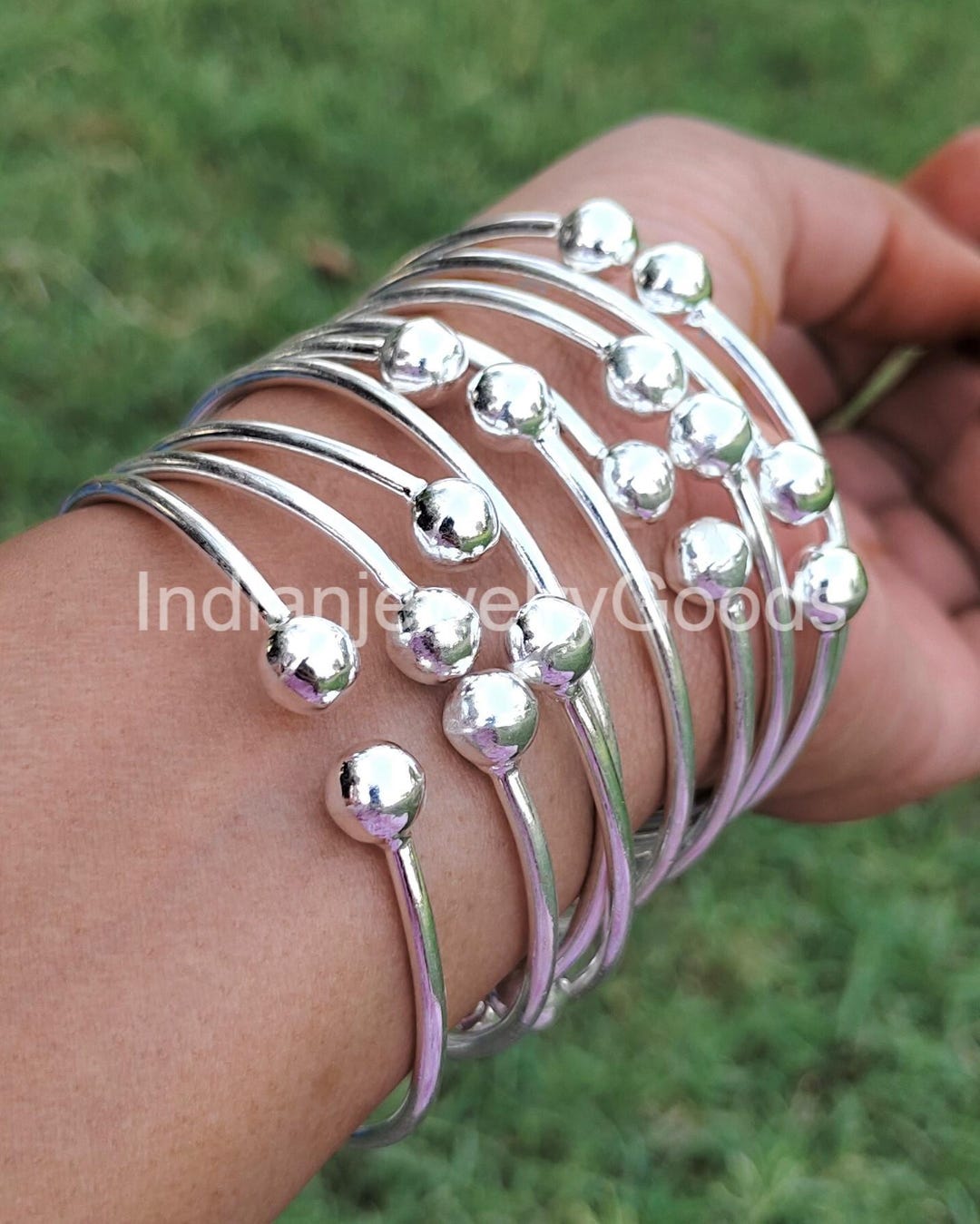Set of 7 Bangles 10mm Ball Silver Bangles 925 Sterling Silver Thick ...
