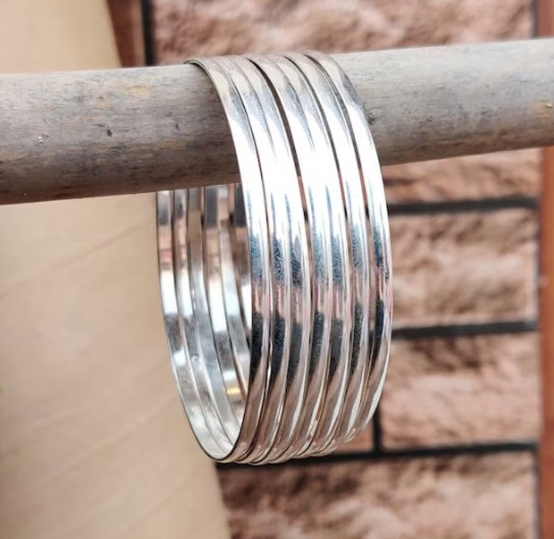 Beautiful Set of 7 Bangles, Stacking Bangles, Gift for Women, Silver ...