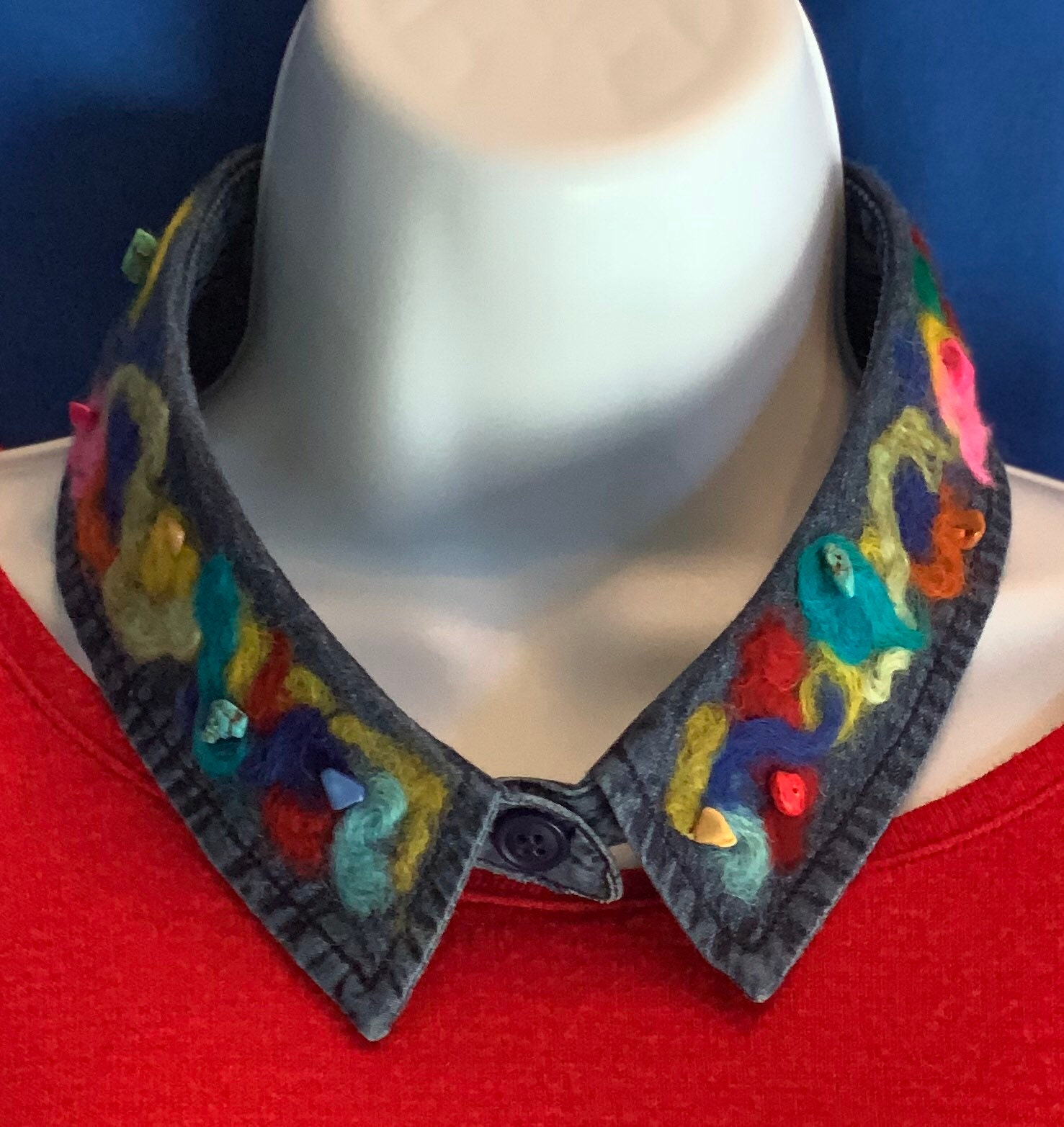 NEEDLE FELTED Fiber Art Denim COLLAR - Etsy