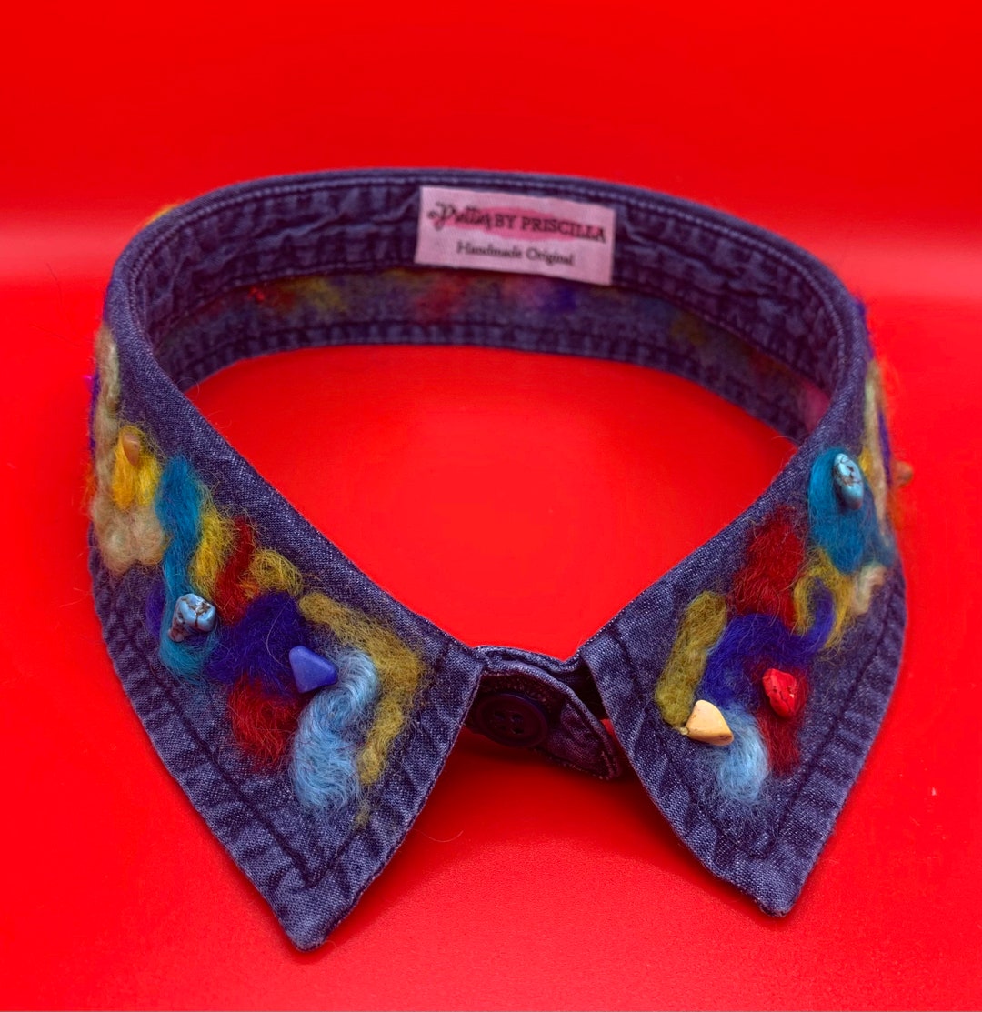 NEEDLE FELTED Fiber Art Denim COLLAR - Etsy