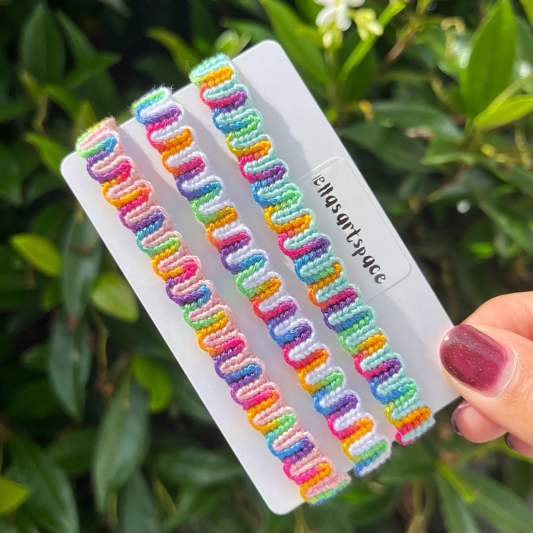 Rainbow Vertical Wave Bracelet | Rainbow Variegated Thread Friendship ...