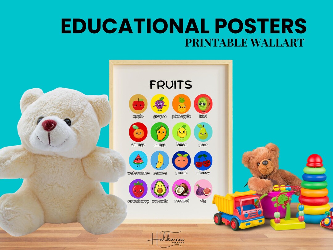 Fruits Educational Poster, Kids Learning Chart, Montessori Fruit Print ...