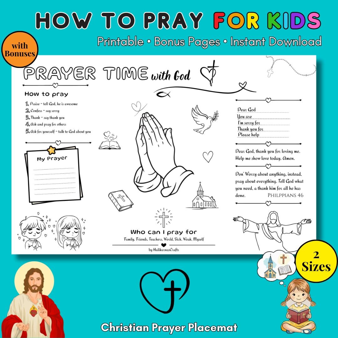 How to Pray for Kids Christian Prayer Placemat Printable Bible Lesson ...