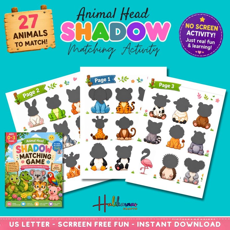 Animal Head Shadow Matching Game | Preschool Visual Discrimination ...