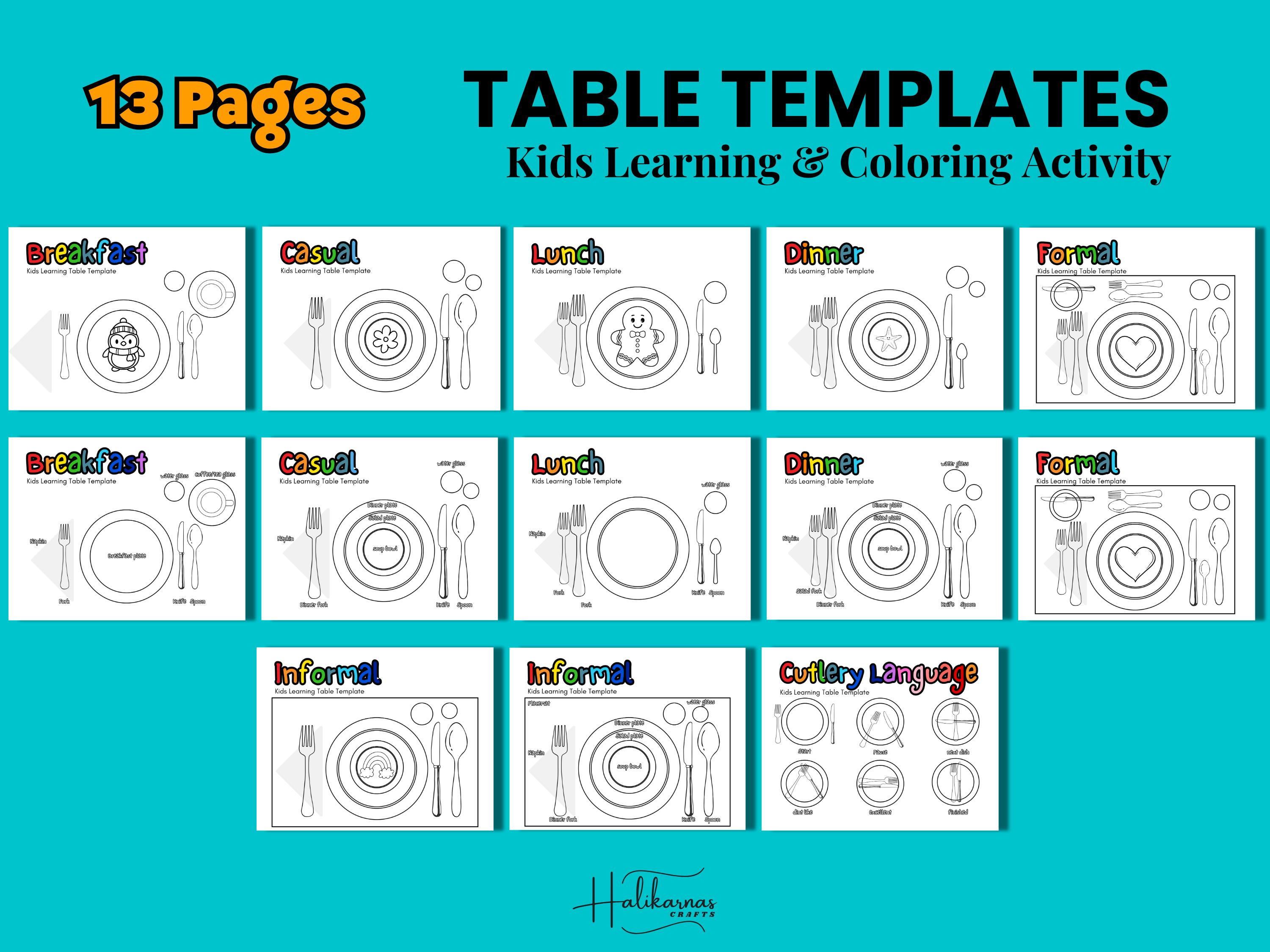 Kids Learning Table Template, Montessori Placemat Printable, Table ...