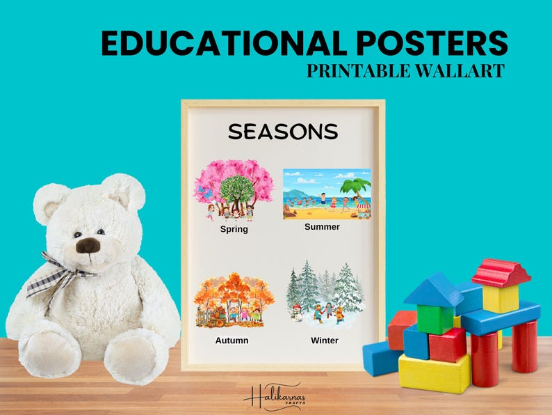 Printable Seasons Poster, Educational Wall Art for Kids, Montessori ...