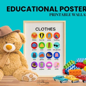 Clothes Educational Poster, Printable Clothing Chart for Kids, Toddler ...