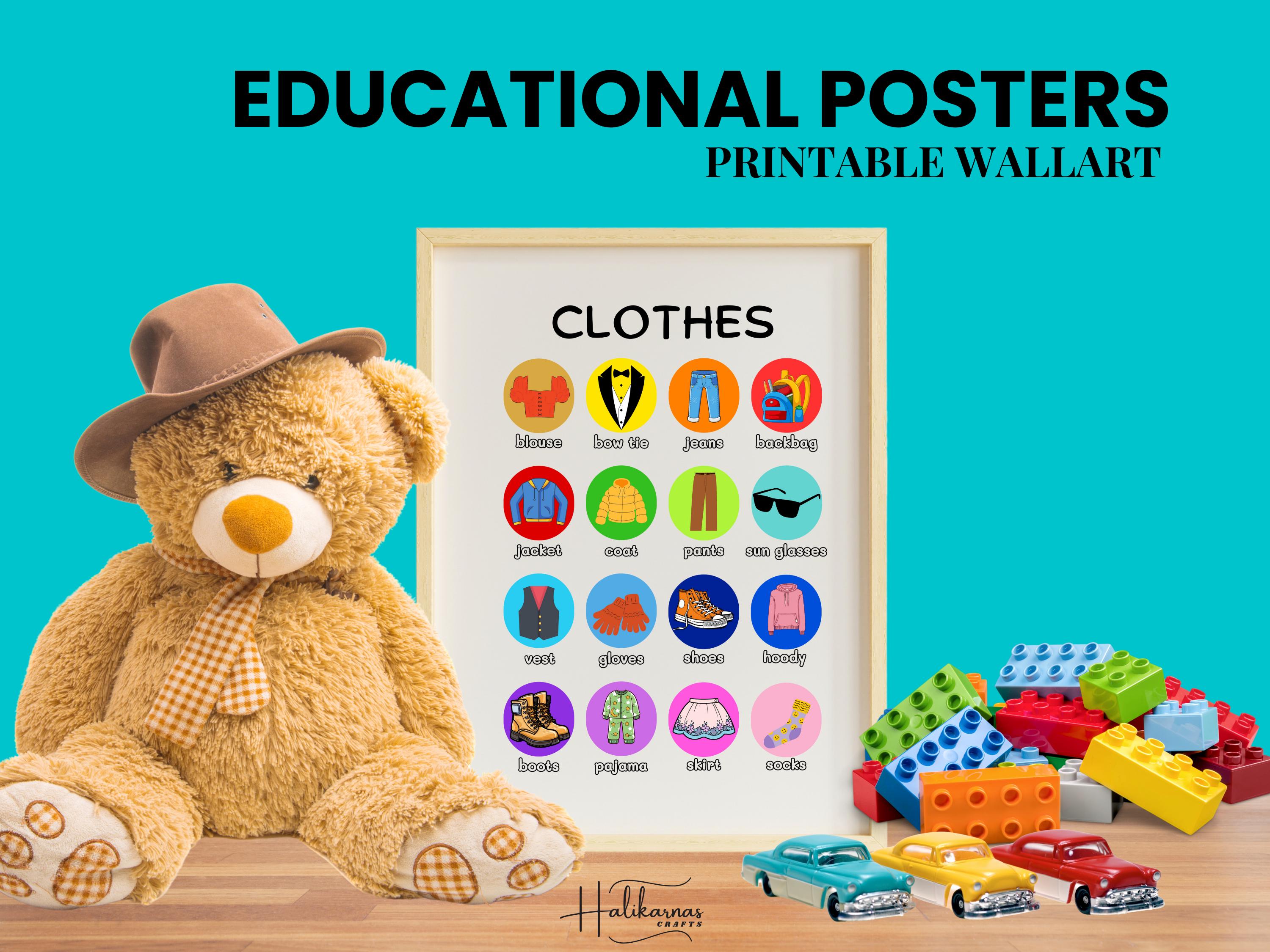Clothes Educational Poster, Printable Clothing Chart for Kids, Toddler ...