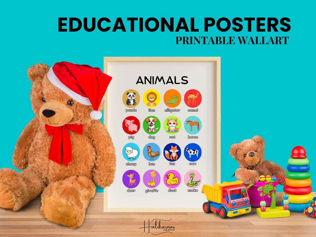 Animals Educational Poster, Kids Learning Chart, Montessori Animal ...
