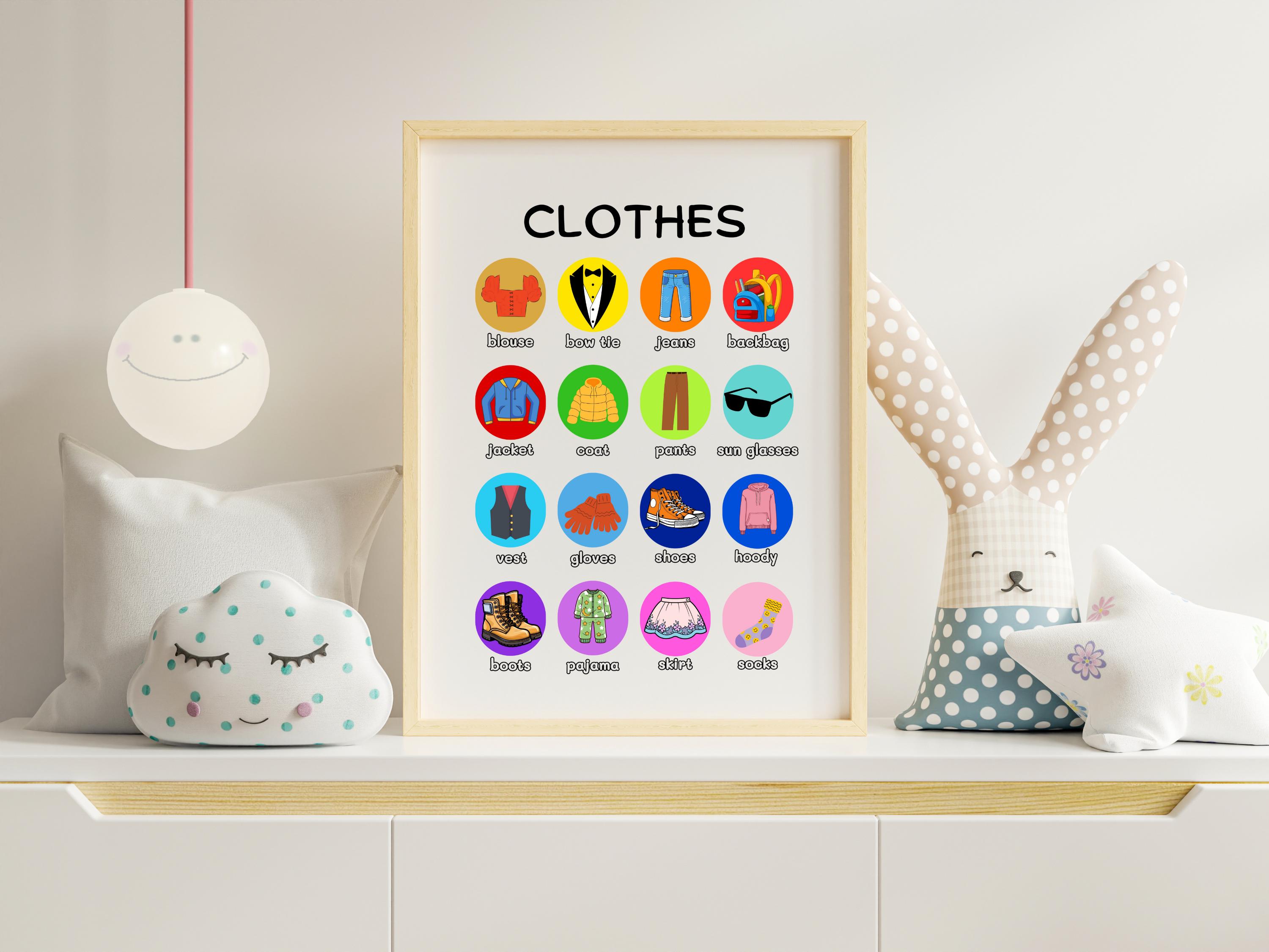 Clothes Educational Poster, Printable Clothing Chart for Kids, Toddler ...