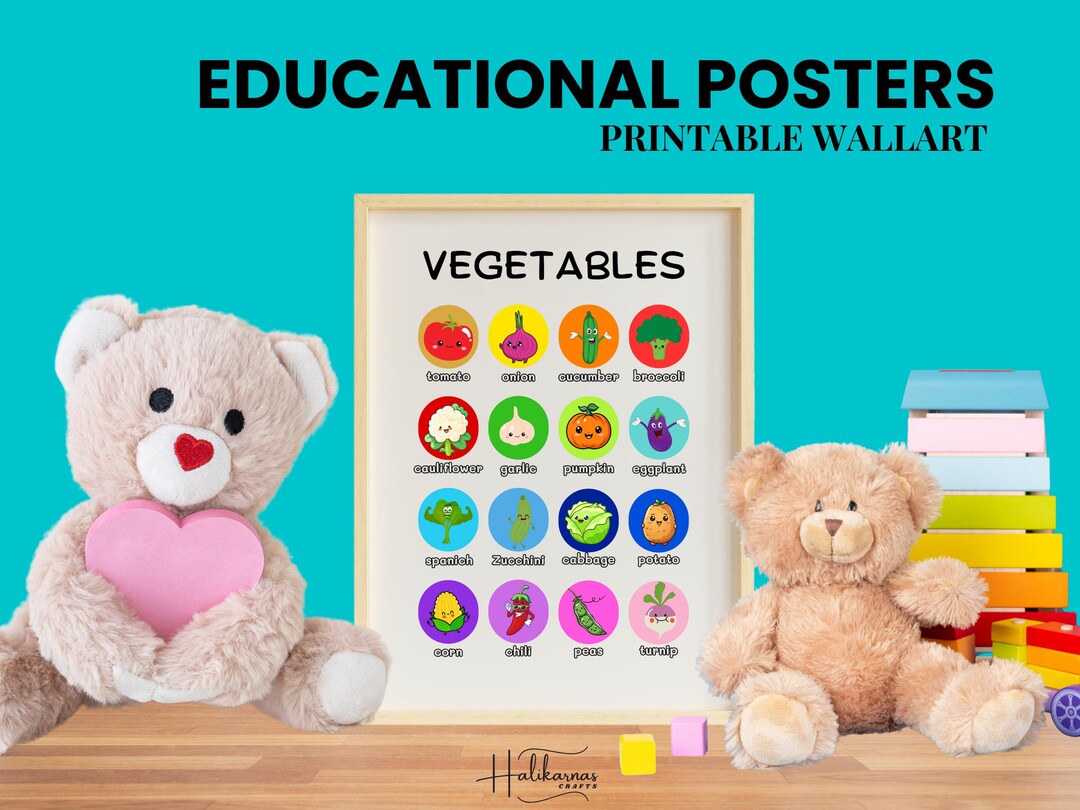 Vegetables Educational Poster, Kids Learning Chart, Montessori ...