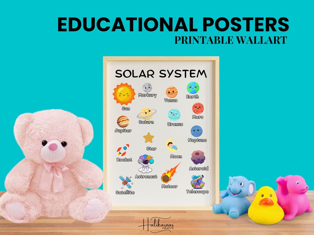 Solar System Educational Poster, Space Wall Art for Kids, Outer Space ...