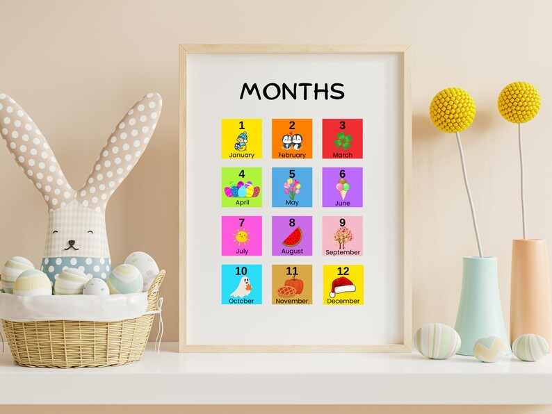 Months of the Year Educational Poster, Kids Calendar Print, Montessori ...