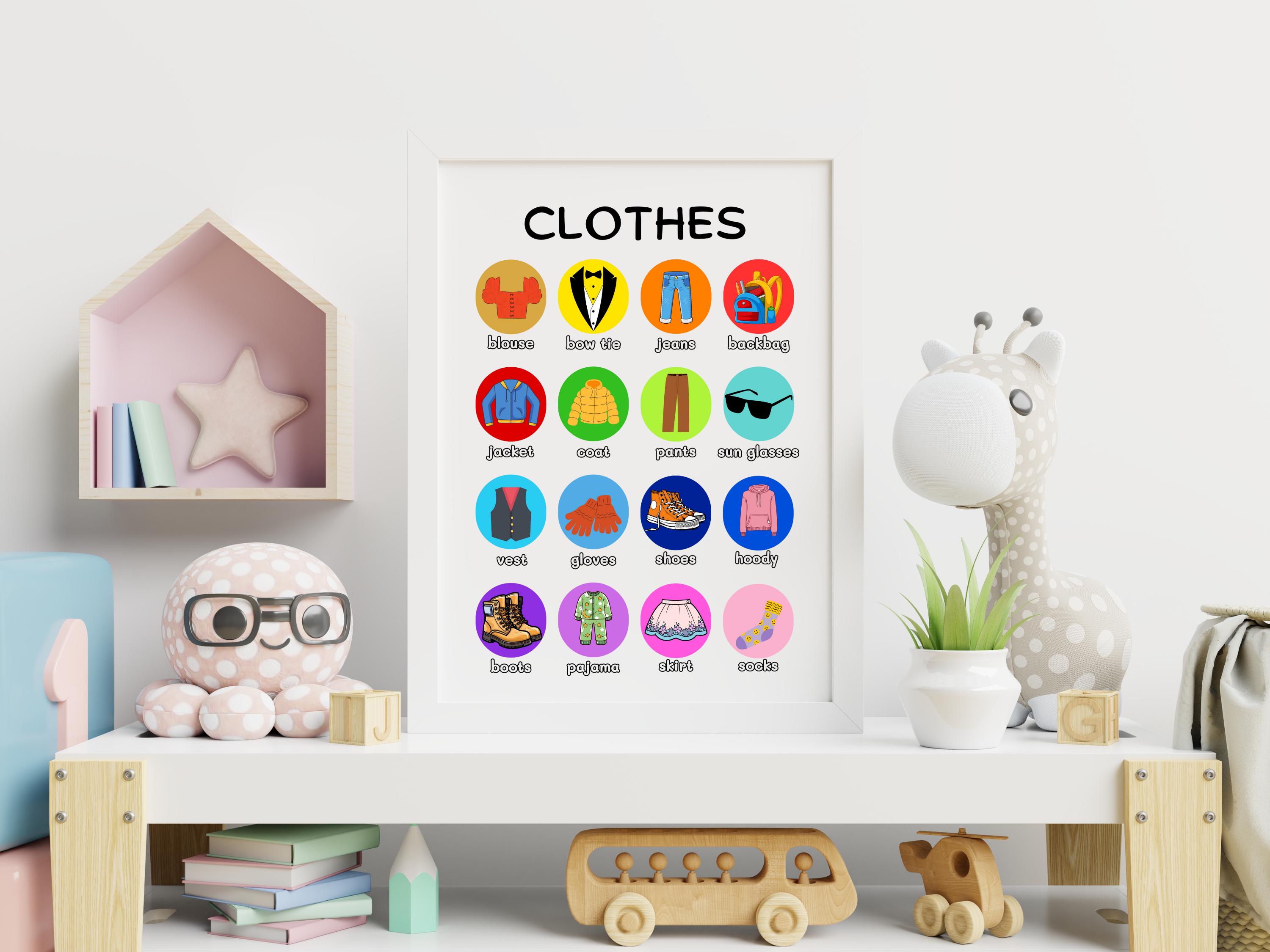 Clothes Educational Poster, Printable Clothing Chart for Kids, Toddler ...
