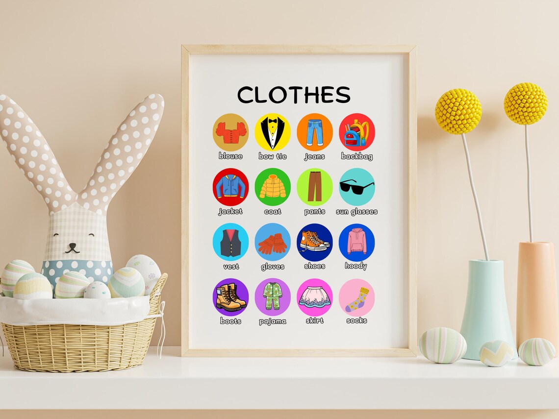 Clothes Educational Poster, Printable Clothing Chart for Kids, Toddler ...
