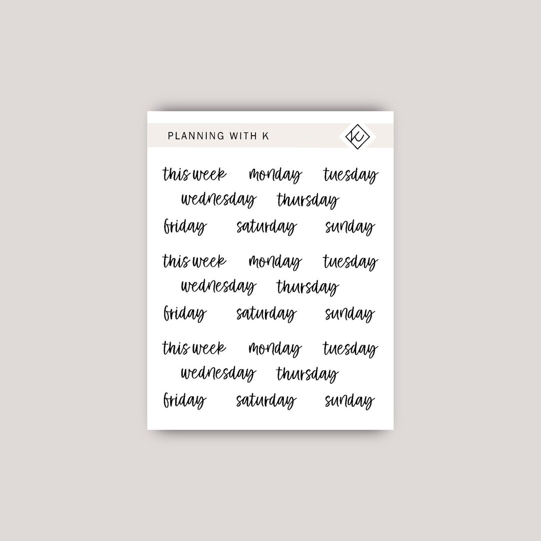 Days of the Week Stickers Days of the Week This Week - Etsy