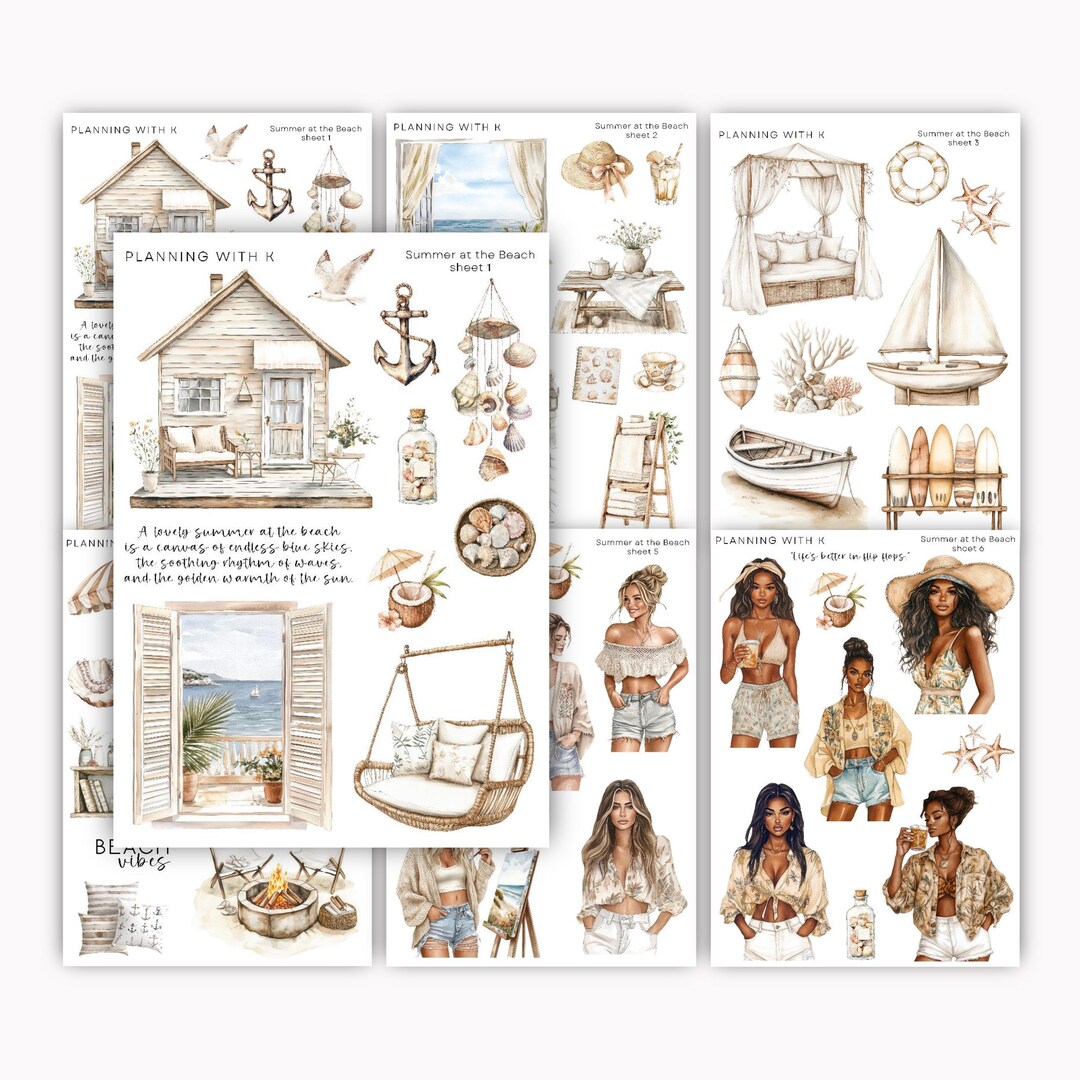 Summer at the Beach Stickers for Planners, Journals | Stickers Printed ...