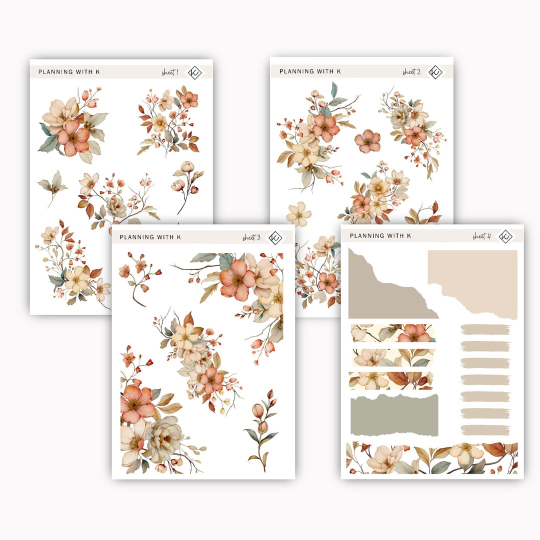 Flower Stickers for Planners, Journals | Watercolor Flowers & Shapes ...