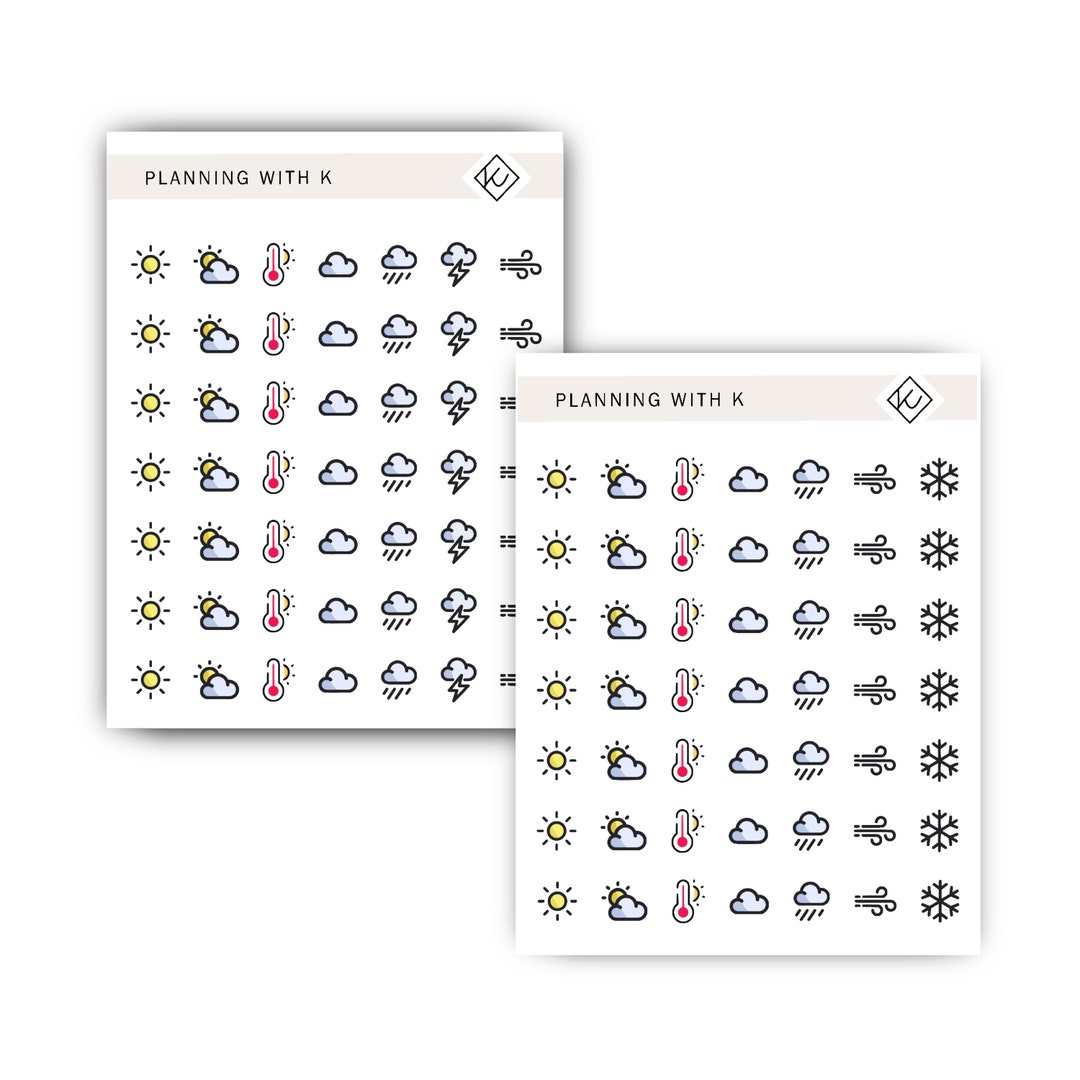 Weather Icon Stickers | Kiss Cut Weather Icons | Printed on Transparent ...