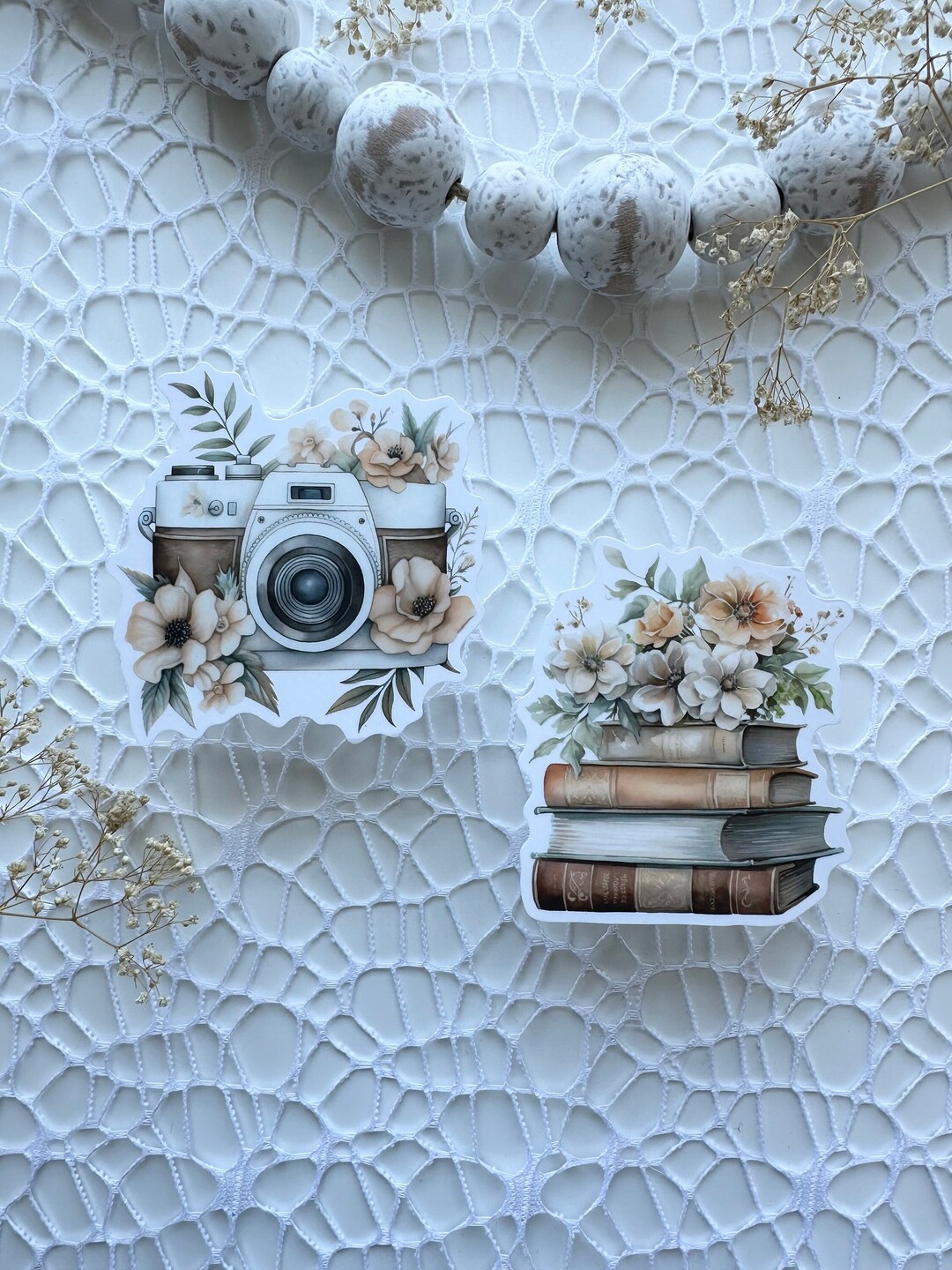 Die Cut Sticker Camera and Books With Flowers Transparent Sticker Die ...