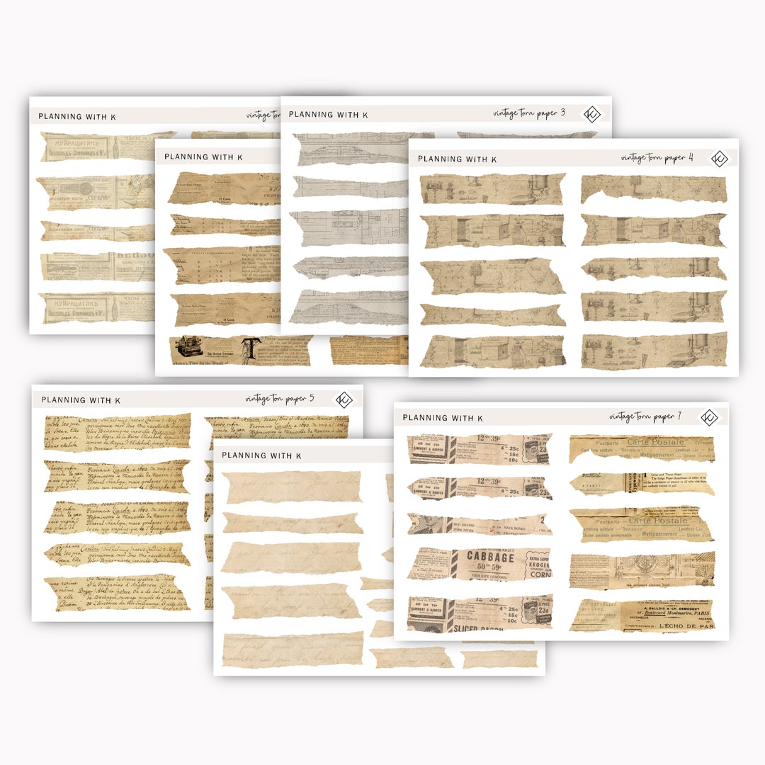 Vintage Torn Paper Stickers for Planners, Journals | Journaling, Junk ...