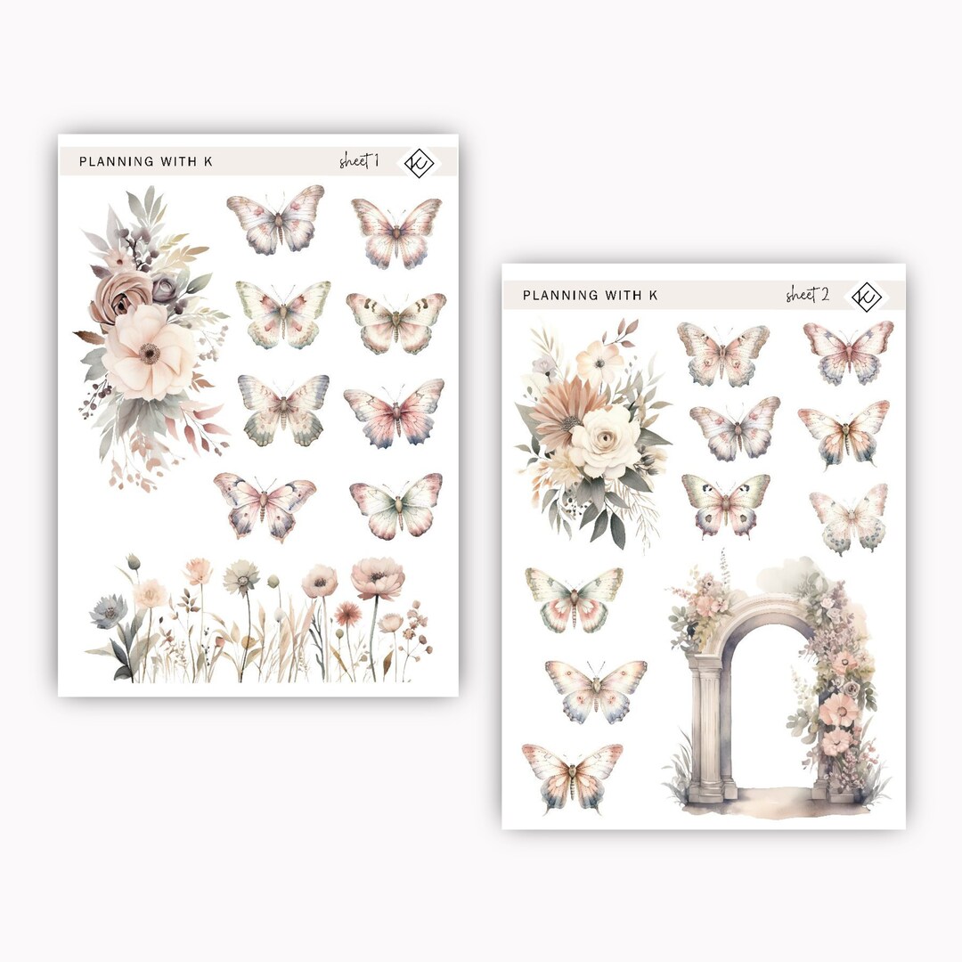Watercolor Boho Butterfly & Flower Stickers for Planners, Journals ...