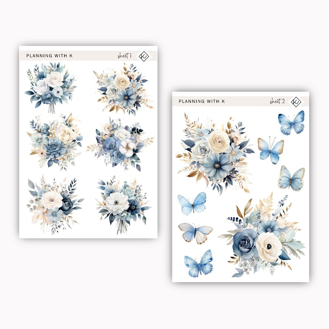 Blue Flower Stickers for Planners, Journals | Blue Flowers, Stickers ...
