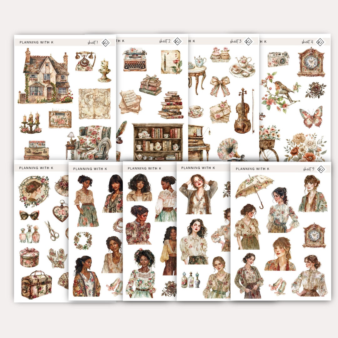 Retro Times Stickers for Planners, Journals | Vintage Times Stickers ...