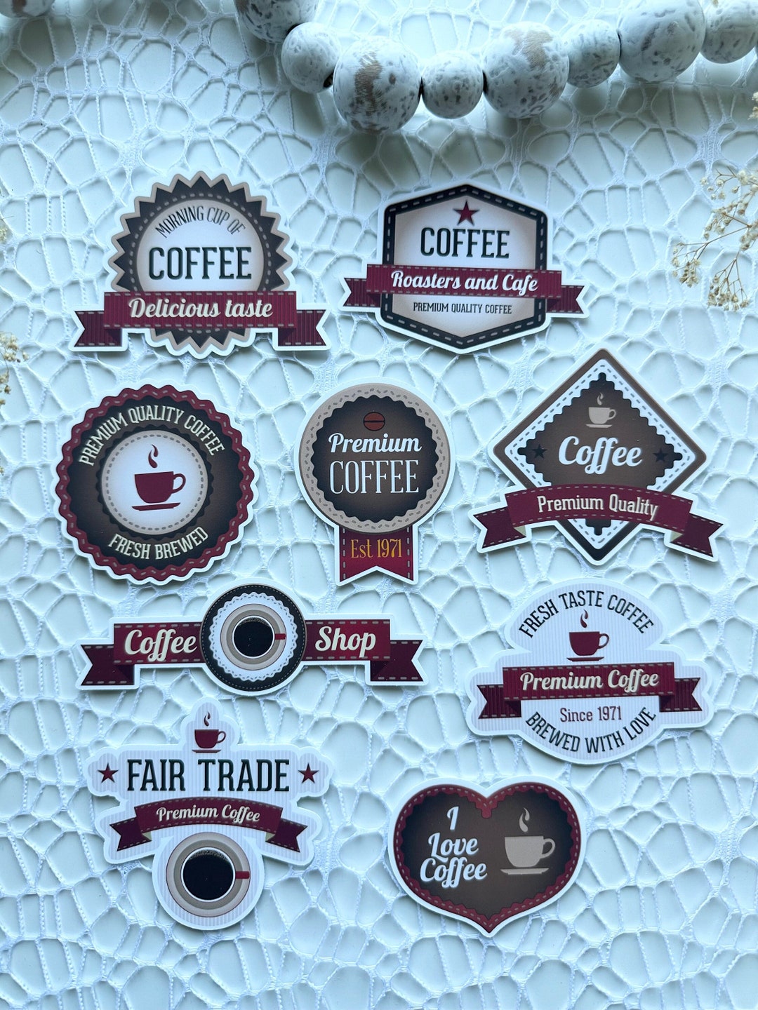 Coffee Die Cut Sticker Set Set of 9 Die Cut Stickers, Printed on White ...