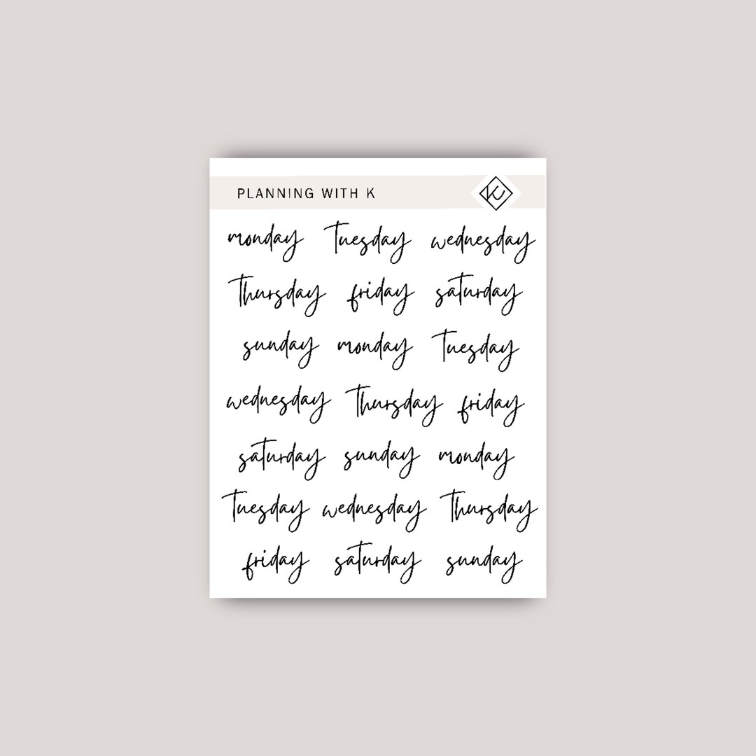 Days of the Week Stickers Printed on Transparent Matte Sticker Paper ...