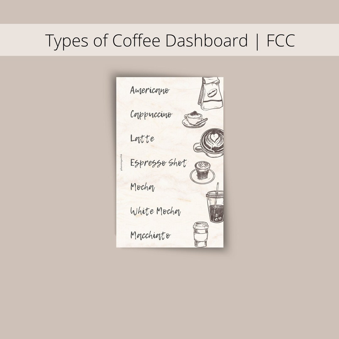 FCC Types of Coffee Dashboard Printable PDF File FC Compact Size Ring ...