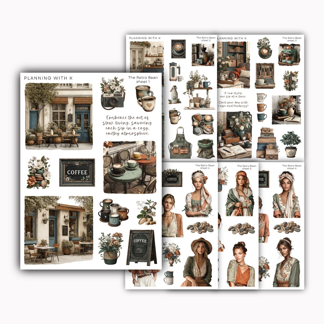 The Retro Bean Stickers for Planners, Journals | Stickers Printed on ...